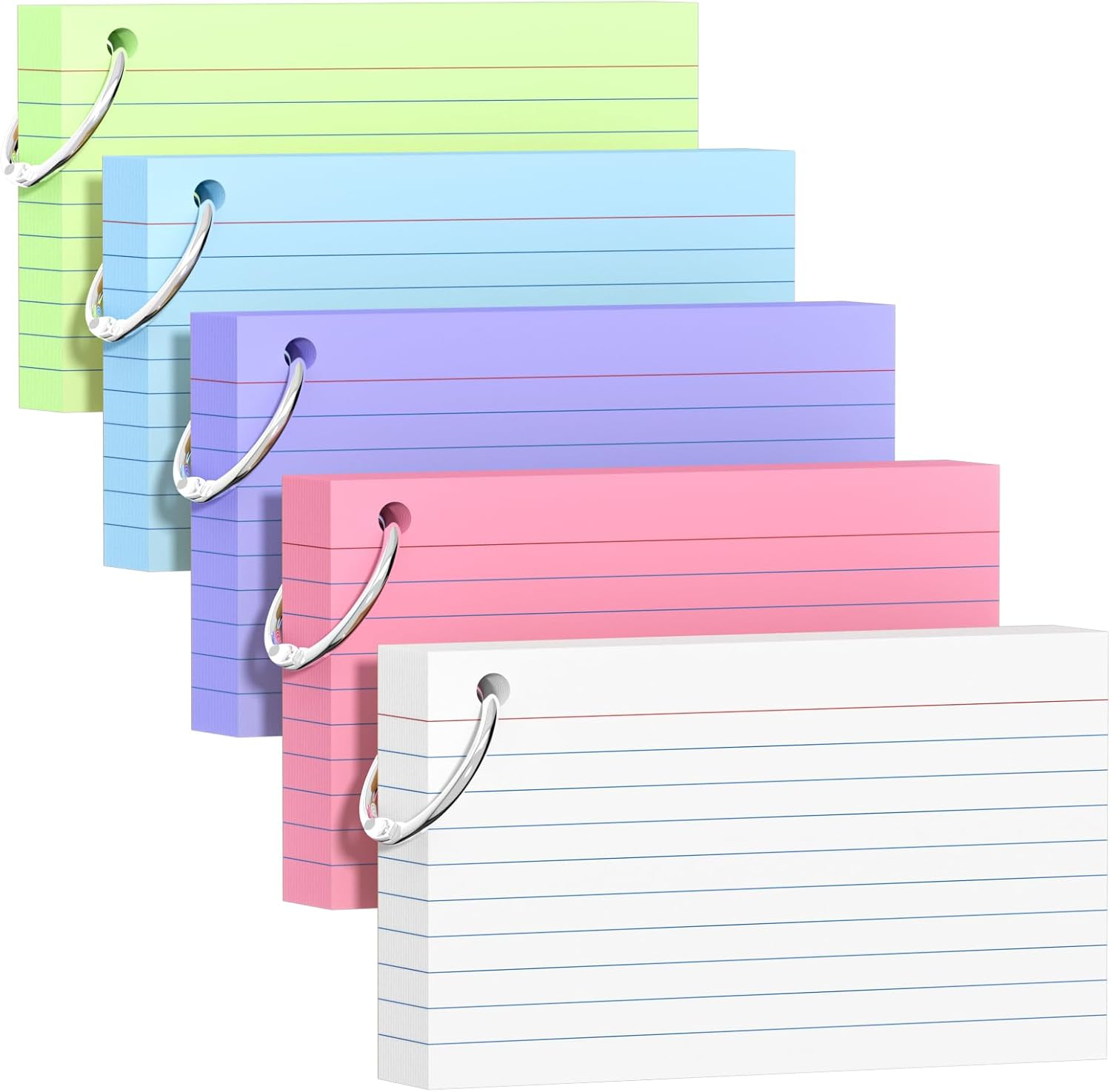 250 Count Colored Index Cards 3x5 Inch with Key Ring, 180gsm Heavy Wei ...