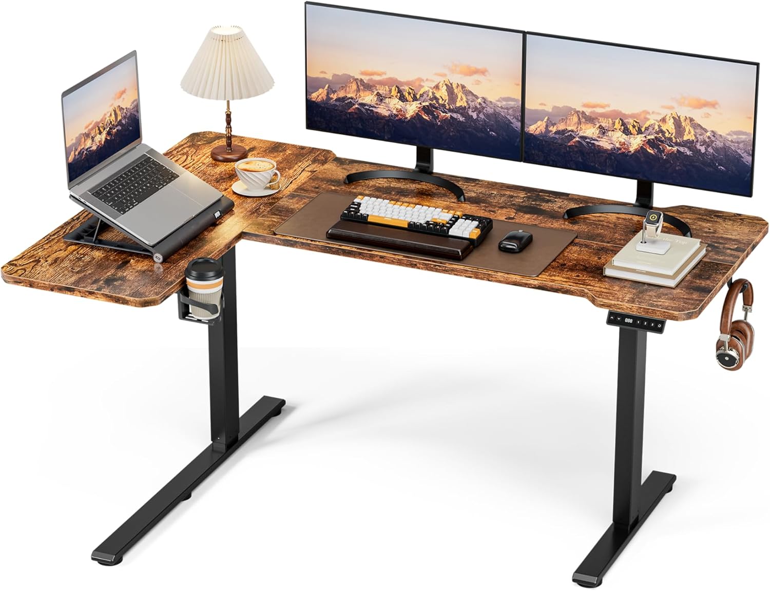 59 Inch L Shaped Standing Desk Adjustable Height, Electric Corner Stan ...