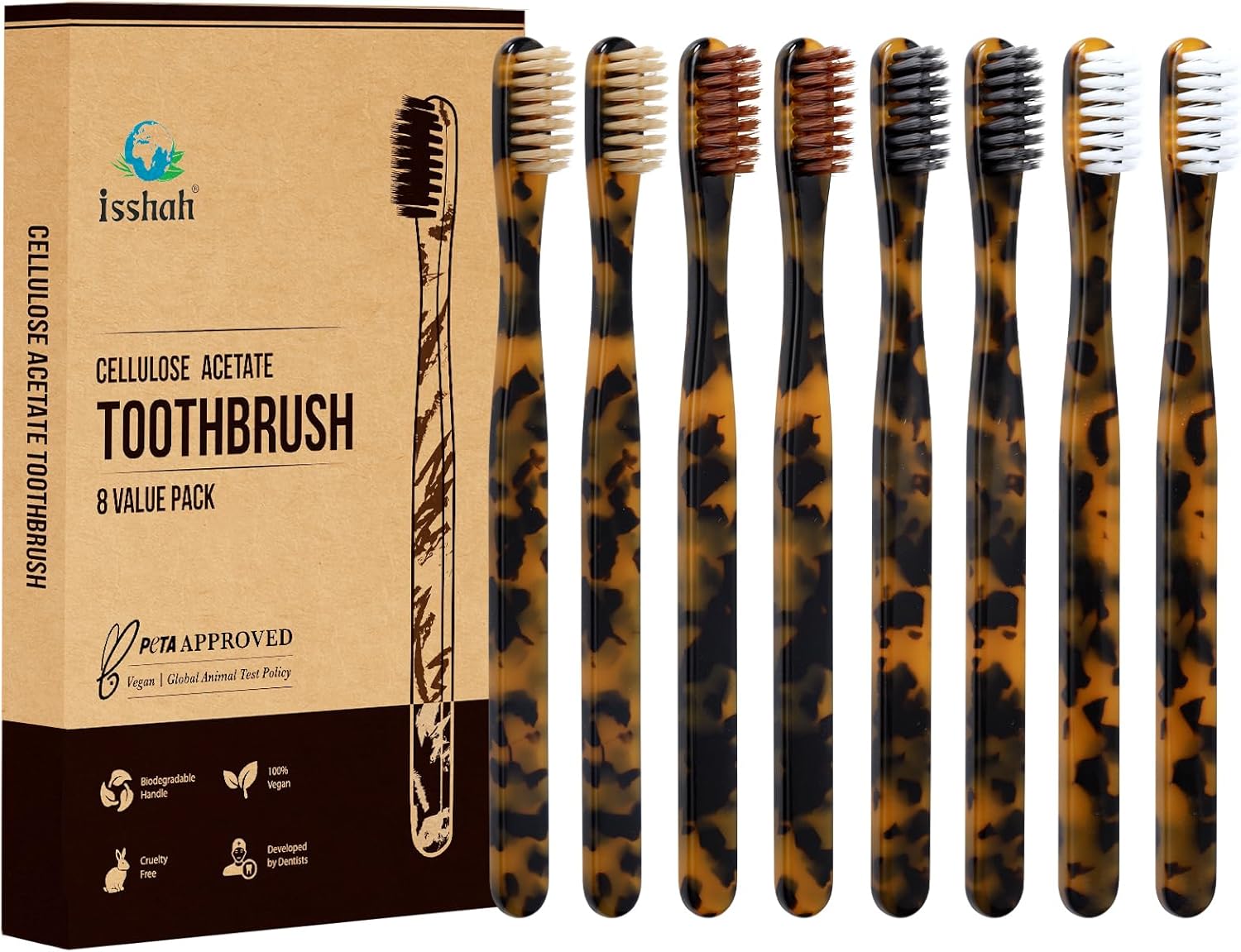 Biodegradable Eco-Friendly Cellulose Acetate Toothbrushes - 8 Count ...