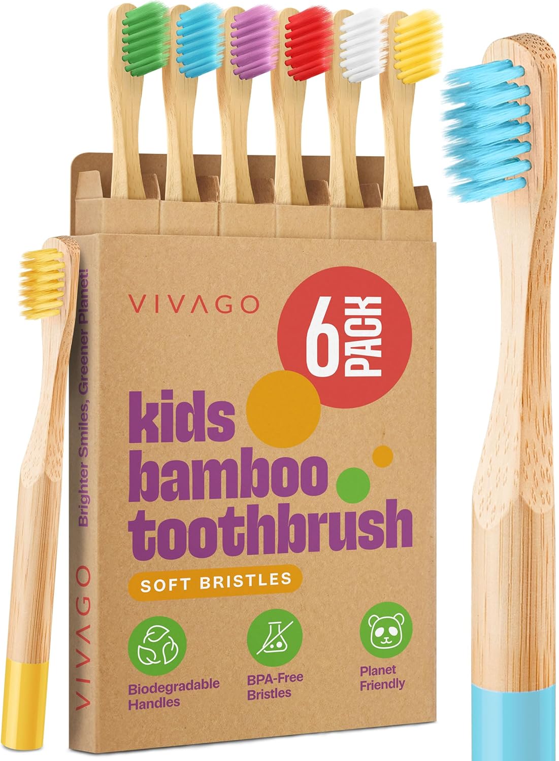Kids Bamboo Toothbrushes 6 Pack - BPA Free Soft Bristles Toothbrushes ...