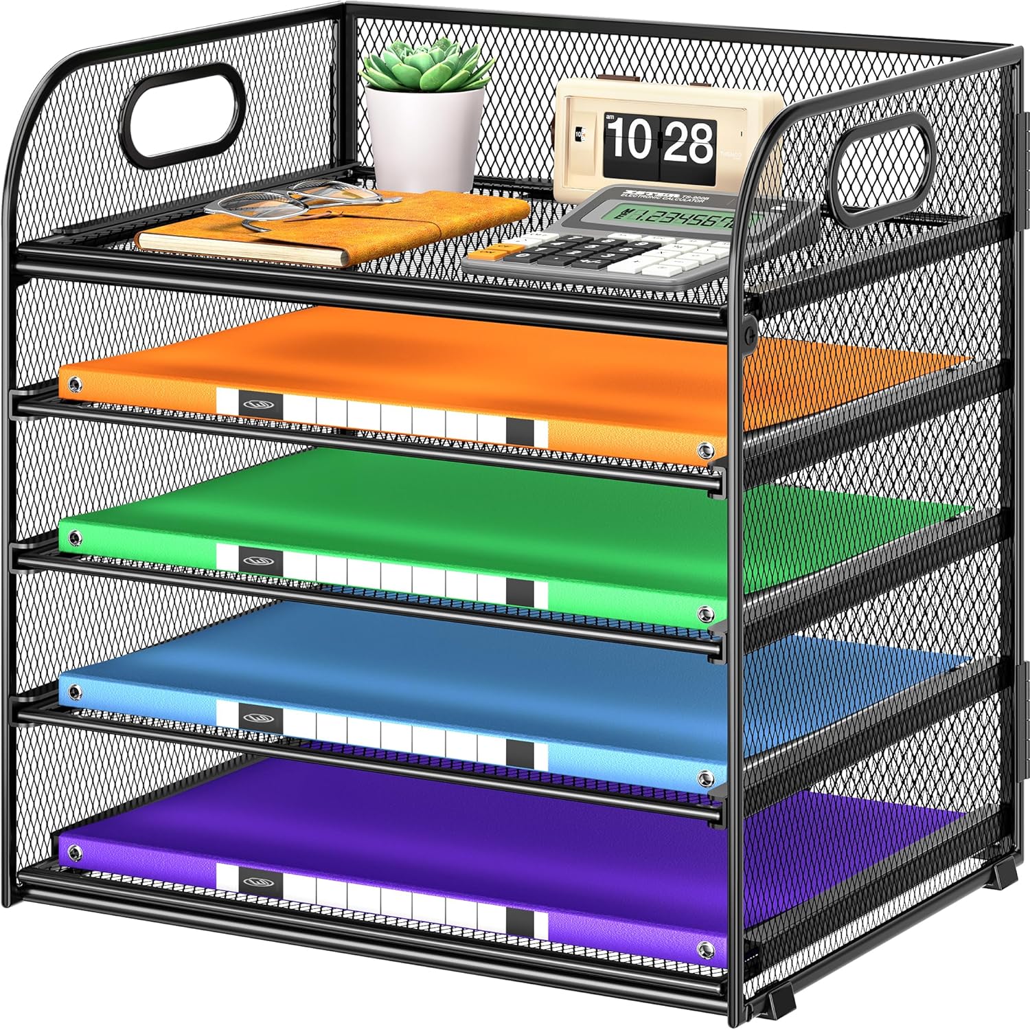 5 Tier Paper Organizer with Handle, Metal Mesh Desk Organizer File Fol ...