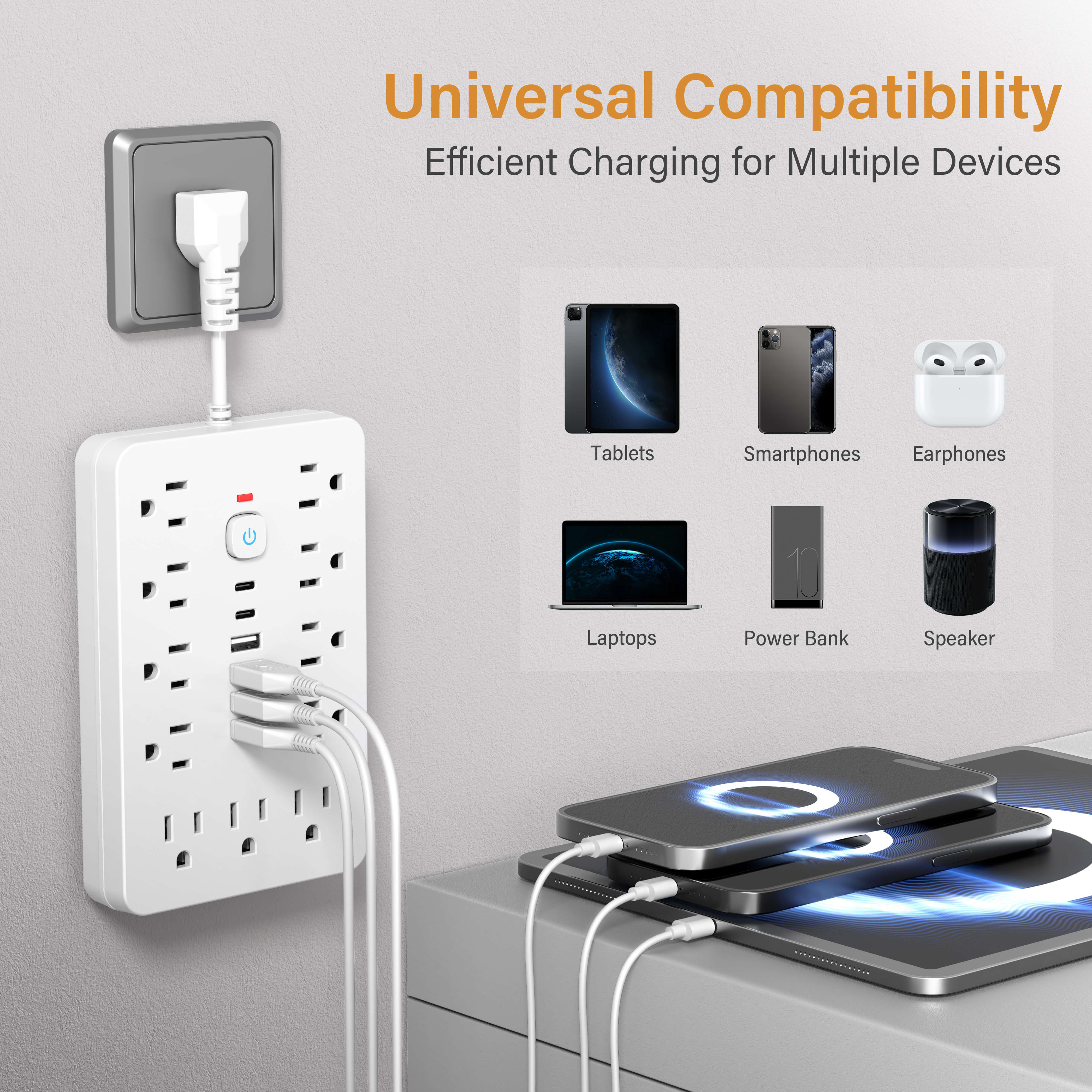 Versatile 17-in-1 Power Hub with Surge Protection - Includes 11 AC Out ...